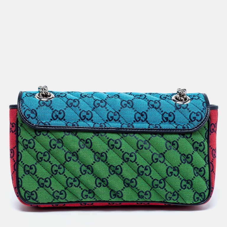 Gucci Multicolor Diagonal Quilt GG Canvas and Leather Small GG Marmont ...