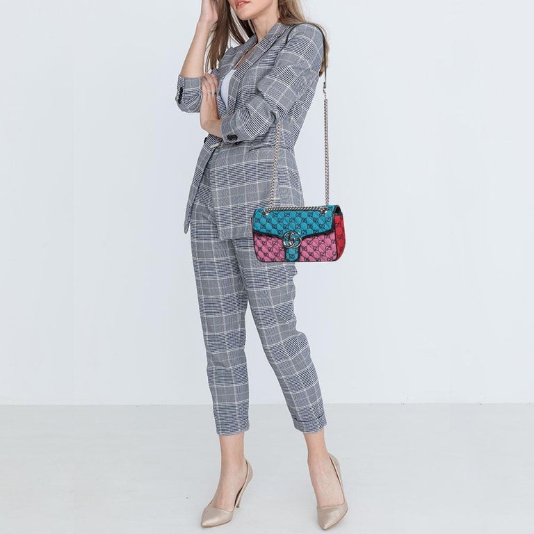 Gucci Multicolor Diagonal Quilt GG Canvas and Leather Small GG Marmont ...