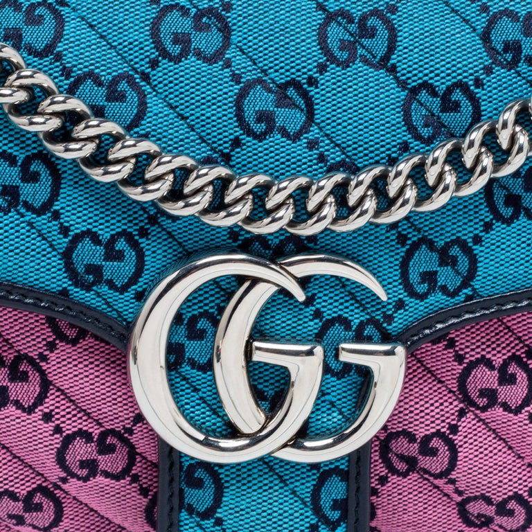 Gucci Multicolor Diagonal Quilt GG Canvas and Leather Small GG Marmont ...