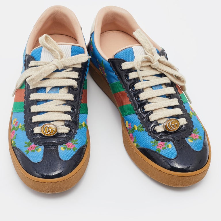 Gucci Multicolor Floral Embroidered Fabric Patent Web Detail Low Top ...