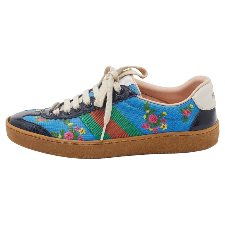 Gucci Multicolor Floral Embroidered Fabric Patent Web Detail Low Top ...