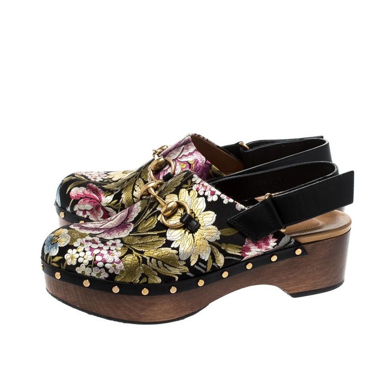 Gucci Multicolor Floral Jacquard Horsebit Amstel Slingback Clogs Size ...