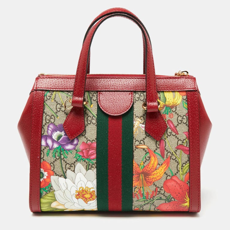 Gucci Multicolor GG Supreme Flora Canvas and Leather Small Ophidia Tote ...