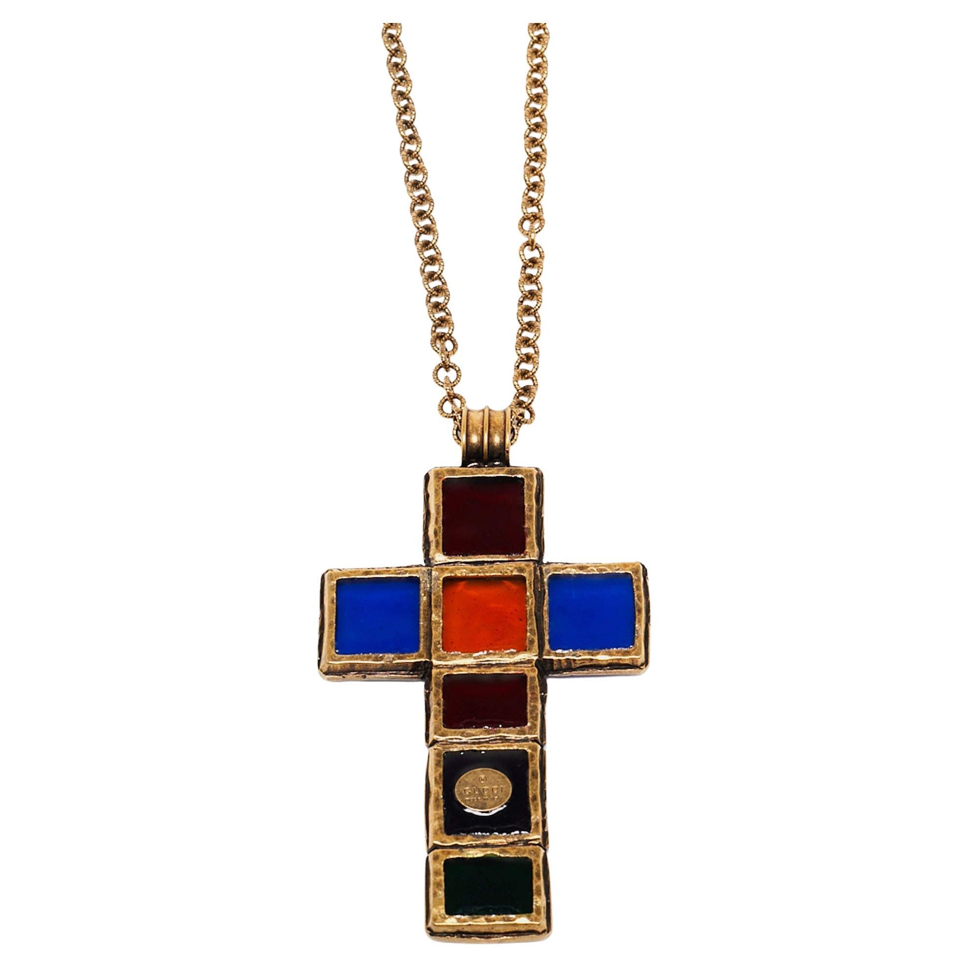 Multicolor Gemstone Gold Cross Pendant For Sale at 1stDibs