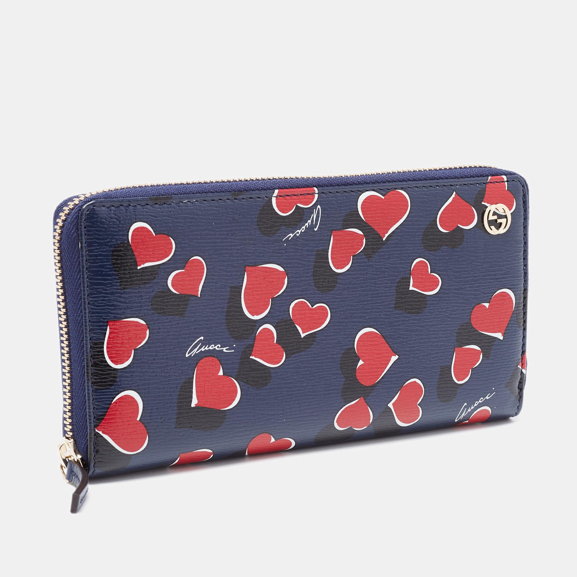 Gucci Multicolor Heart Print Leather Zip Around Long Wallet at 1stDibs ...