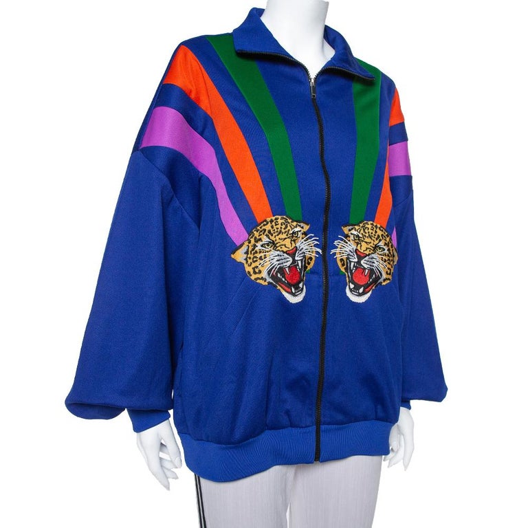 Gucci Multicolor Jersey Tiger Applique Detail Drop Shoulder Track ...
