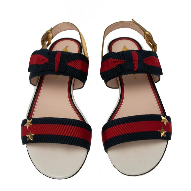 Gucci Multicolor Leather And Canvas Web Trim Slingback Sandals Size 38 ...