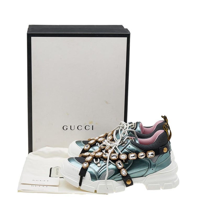 Gucci Multicolor Leather And Mesh Flashtrek Removable Crystals Sneakers ...