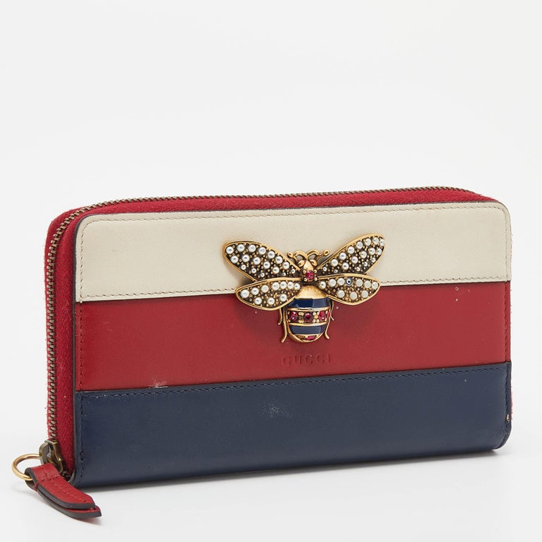 Gucci Multicolor Leather Bee Embellished Zip Around Wallet at 1stDibs