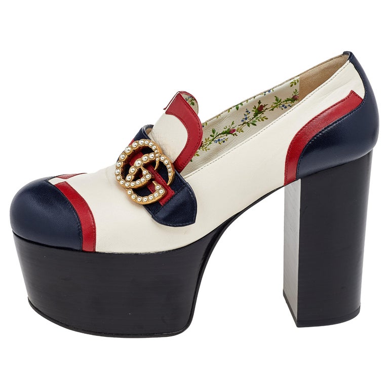 Gucci Multicolor Leather GG Marmont Embellished Block Heel Pumps Size ...