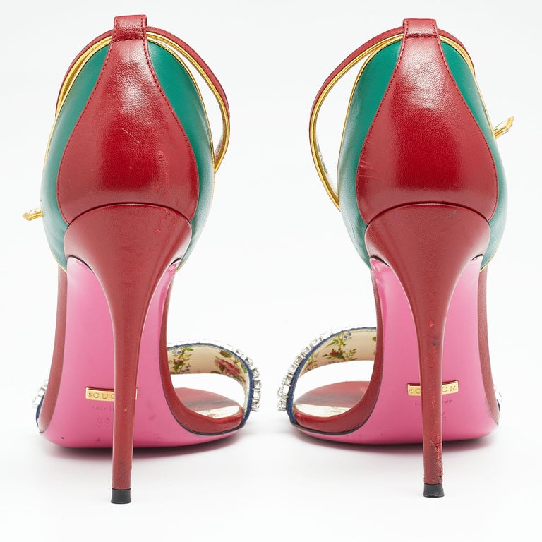 Gucci Multicolor Leather Ilse Crystal Embellished Sandals Size 39.5 For ...