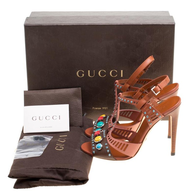 Gucci Multicolor Leather Lika Stone Embellished Sandals Size 38 For ...