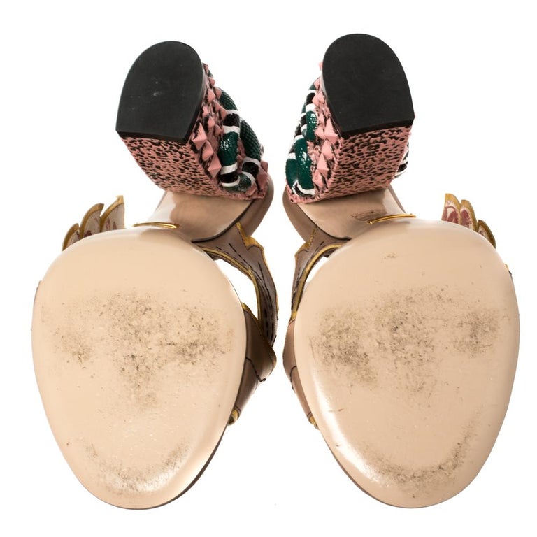 Gucci Multicolor Leather Webby Leaf Slide Sandals Size 39 at 1stDibs