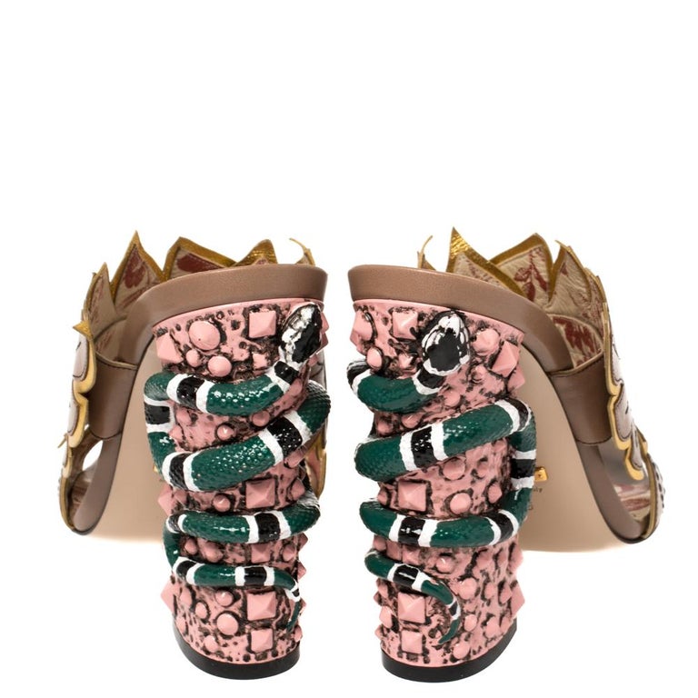 Gucci Multicolor Leather Webby Leaf Slide Sandals Size 39 at 1stDibs