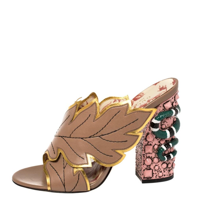 Gucci Multicolor Leather Webby Leaf Slide Sandals Size 39 at 1stDibs