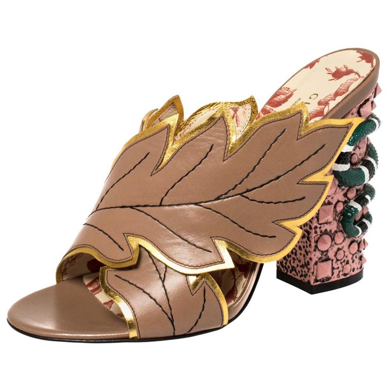 Gucci Multicolor Leather Webby Leaf Slide Sandals Size 39 at 1stDibs