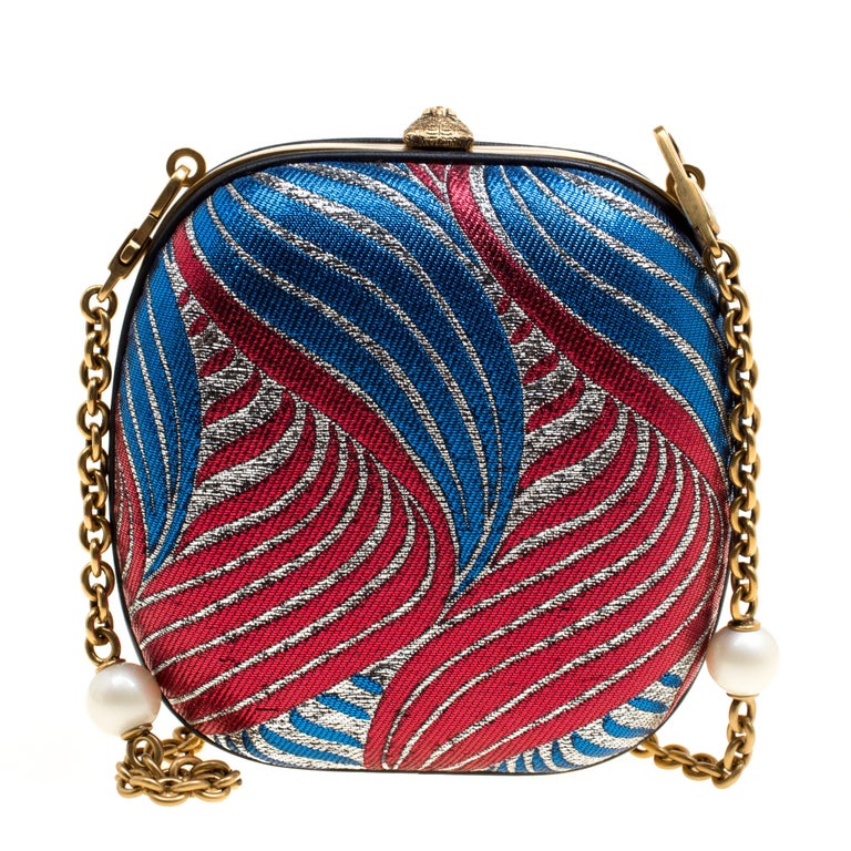 Gucci Multicolor Metallic Brocade Broadway Faux Pearl Embellished