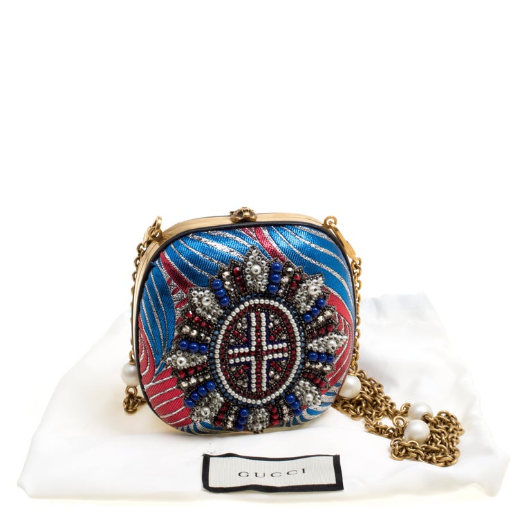 Gucci Multicolor Metallic Brocade Broadway Faux Pearl Embellished