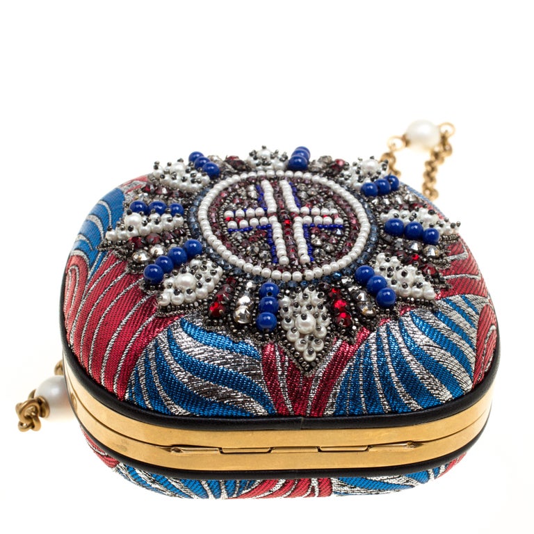 Gucci Multicolor Metallic Brocade Broadway Faux Pearl Embellished