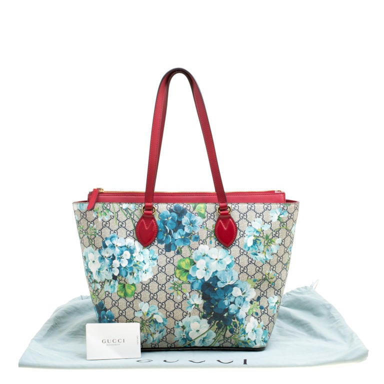 Gucci Multicolor/Red Bloom Print Supreme Canvas and Leather Shopper ...