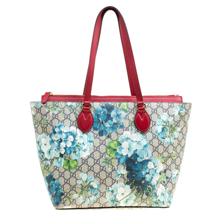 Gucci Multicolor/Red Bloom Print Supreme Canvas and Leather Shopper ...