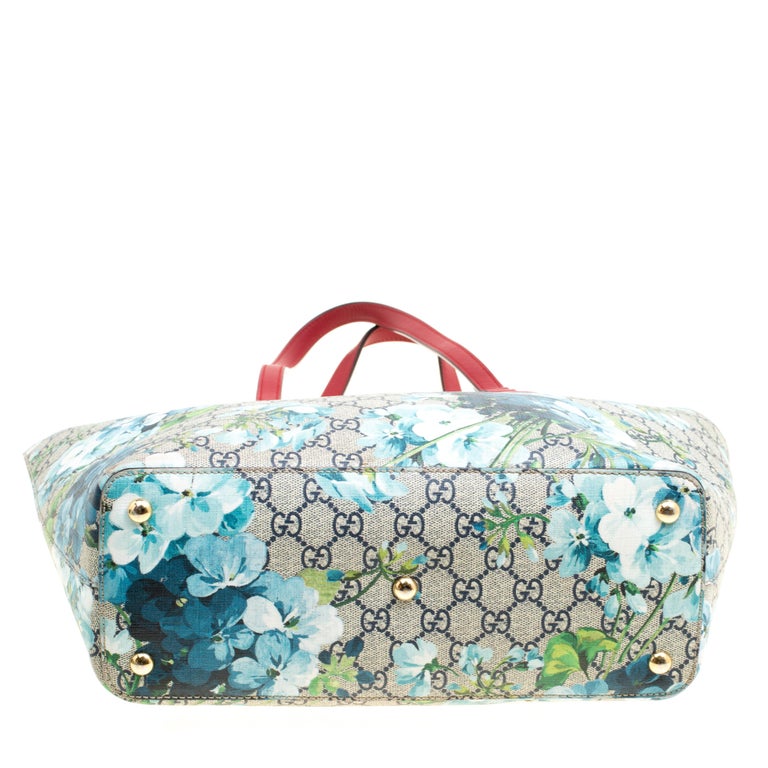 Gucci Multicolor/Red Bloom Print Supreme Canvas and Leather Shopper ...