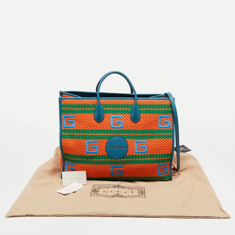Gucci Multicolor Square G Embroidered Fabric Mykonos Striped Tote For ...