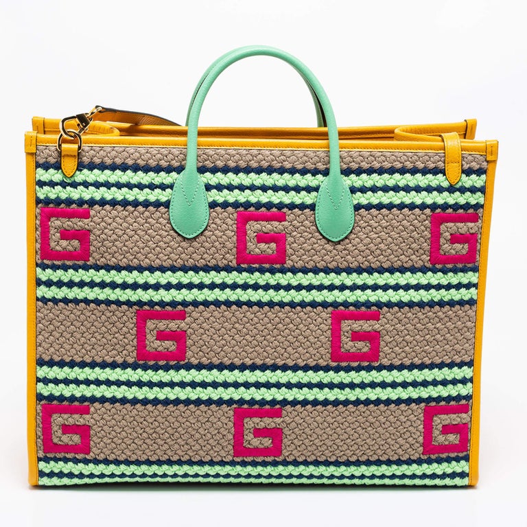 Gucci Multicolor Woven Fabric and Leather Capri Striped Tote For Sale ...