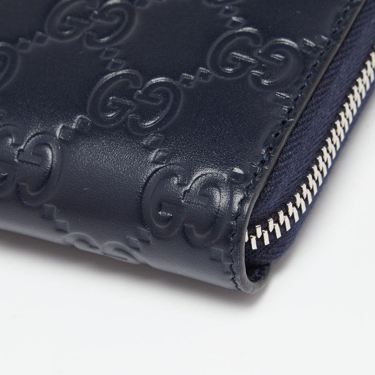 Gucci Navy Blue Guccissima Leather GG Signature Zip Around Continental ...