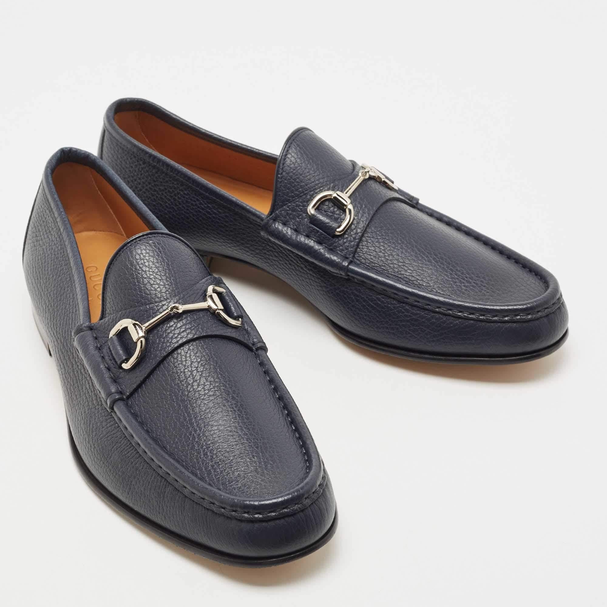 Gucci Navy Blue Leather Horsebit 1953 Loafers Size 45 For Sale at 1stDibs