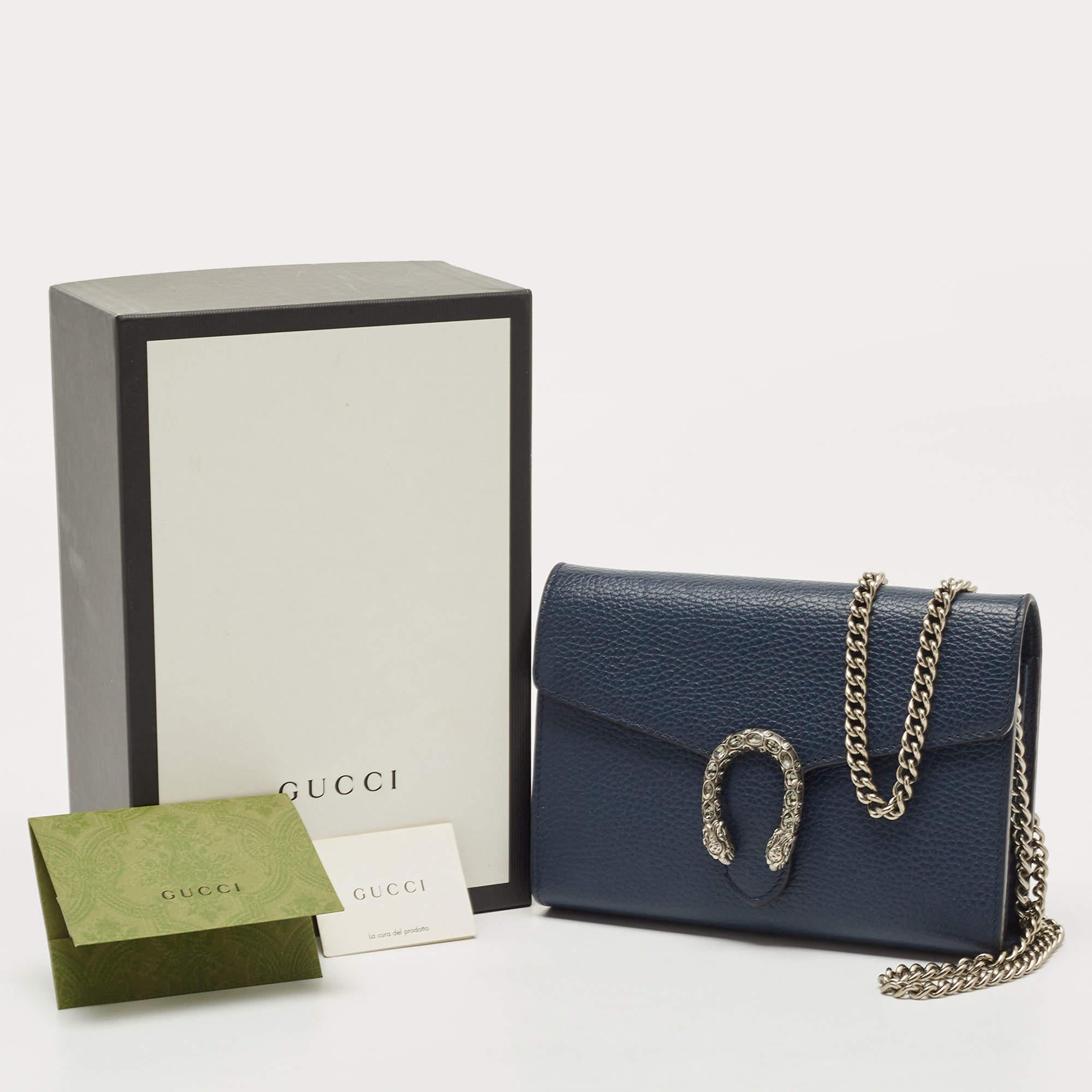 Gucci Navy Blue Leather Mini Dionysus Chain Bag For Sale at 1stDibs