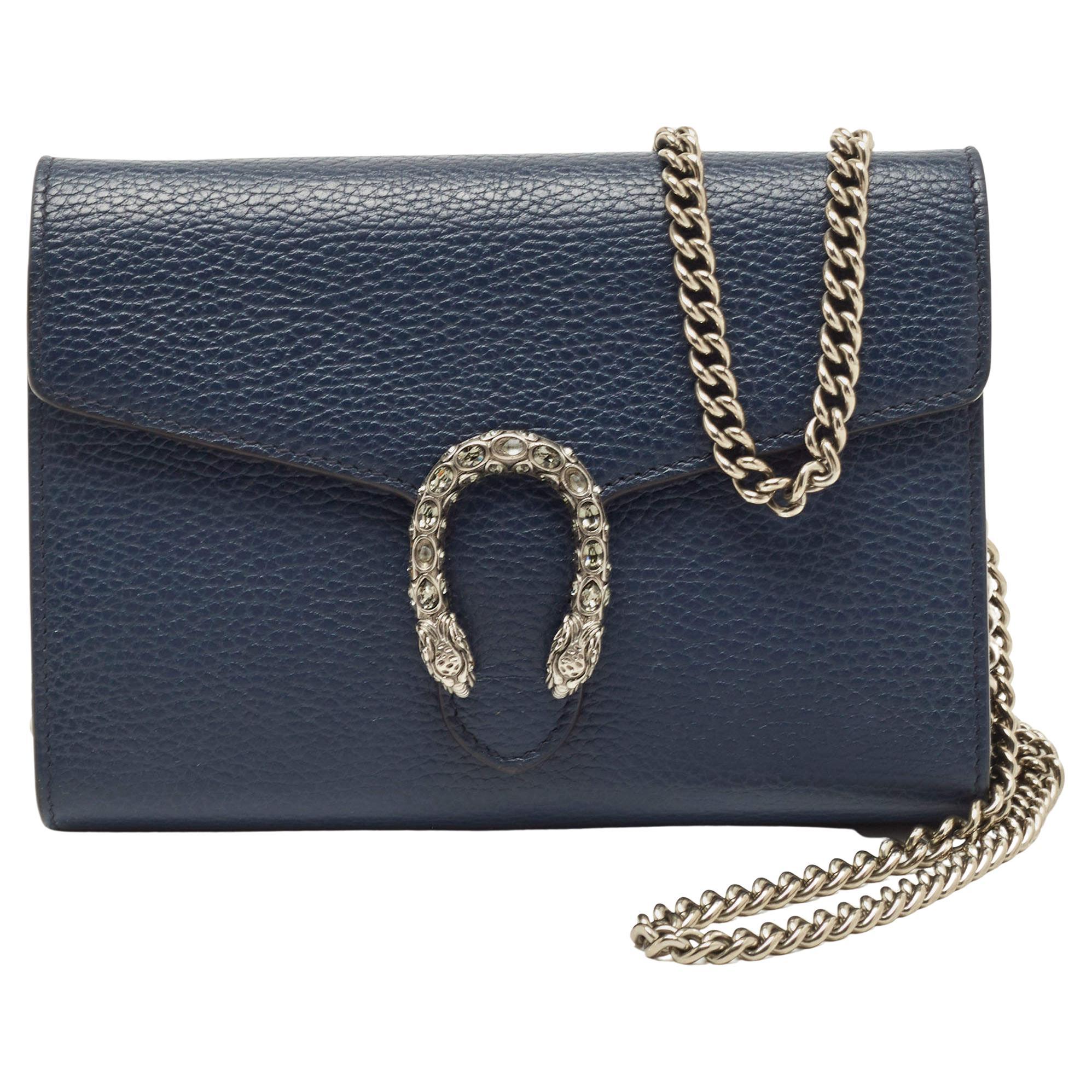 Gucci Navy Blue Leather Mini Dionysus Chain Bag For Sale at 1stDibs