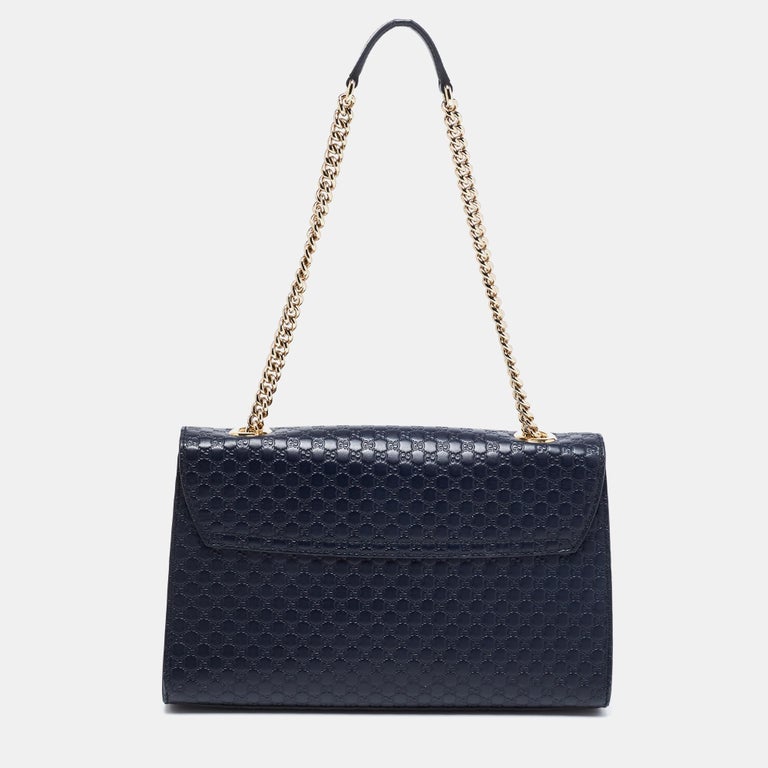 Gucci Navy Blue Microguccissima Leather Medium Emily Shoulder Bag at ...