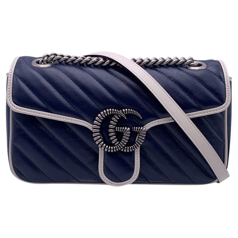 Gucci Navy Blue Quilted Leather Small Marmont Shoulder Bag For Sale at ...