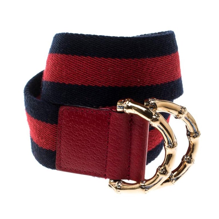 Gucci Navy Blue/Red Fabric Bamboo Web Belt 90 CM For Sale at 1stDibs ...
