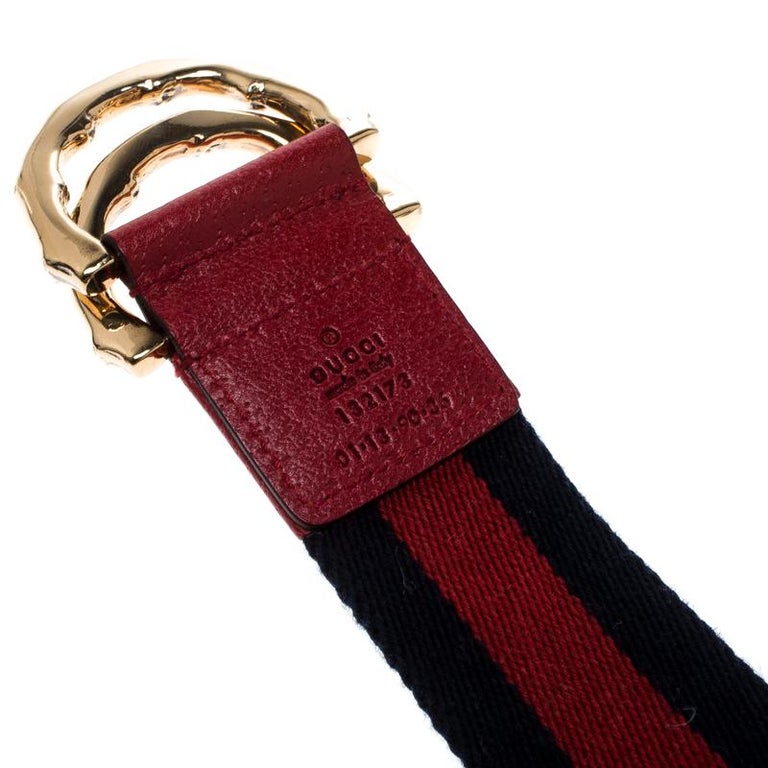 Gucci Navy Blue/Red Fabric Bamboo Web Belt 90 CM For Sale at 1stDibs ...