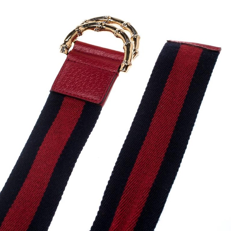 Gucci Navy Blue/Red Fabric Bamboo Web Belt 90 CM For Sale at 1stDibs ...