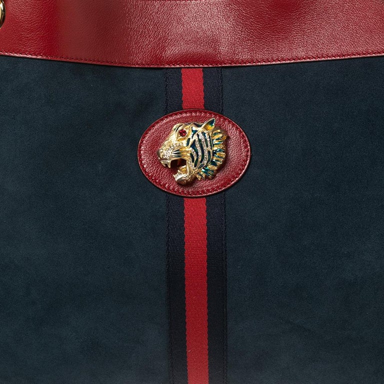 Gucci Navy Blue/Red Suede And Leather Large Rajah Tote at 1stDibs