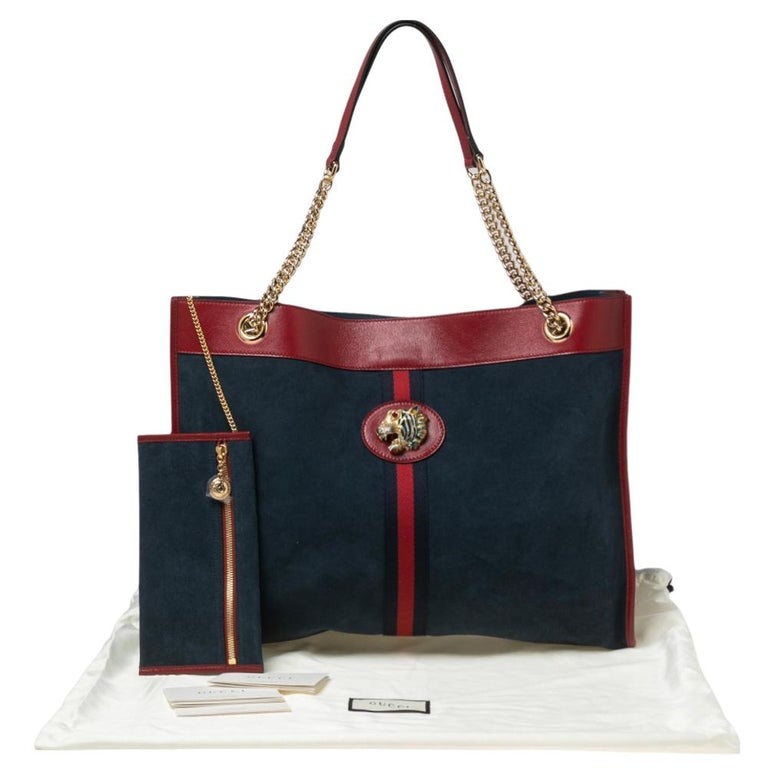Gucci Navy Blue/Red Suede And Leather Large Rajah Tote at 1stDibs