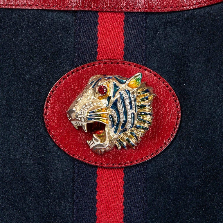 GUCCI navy blue suede and red leather RAJA LARGE TOTE Shoulder Bag For ...