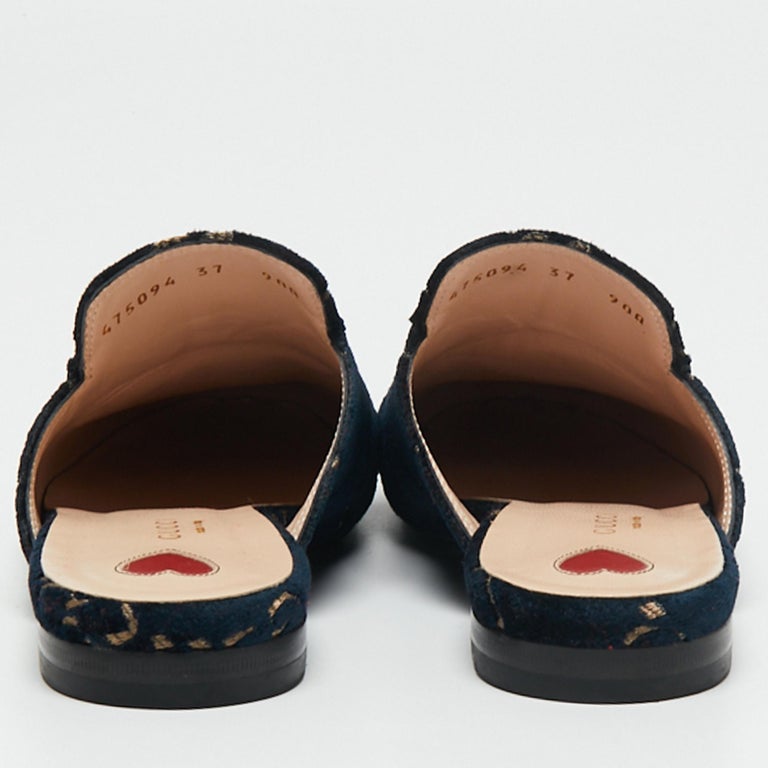 Gucci Navy Blue Velvet GG Princetown Horsebit Mules Size 37 For Sale at ...