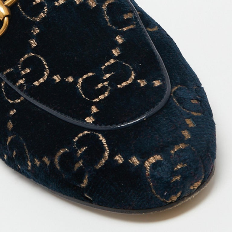 Gucci Navy Blue Velvet GG Princetown Horsebit Mules Size 37 For Sale at ...