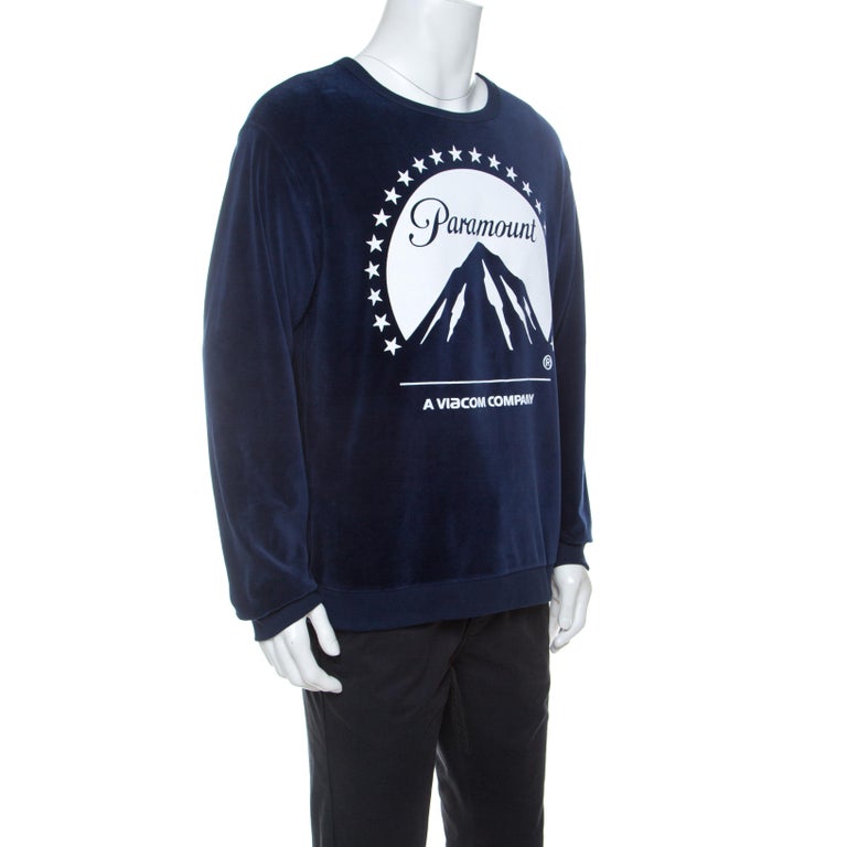 Gucci Navy Blue Velvet Paramount Printed Sweatshirt M at 1stDibs ...