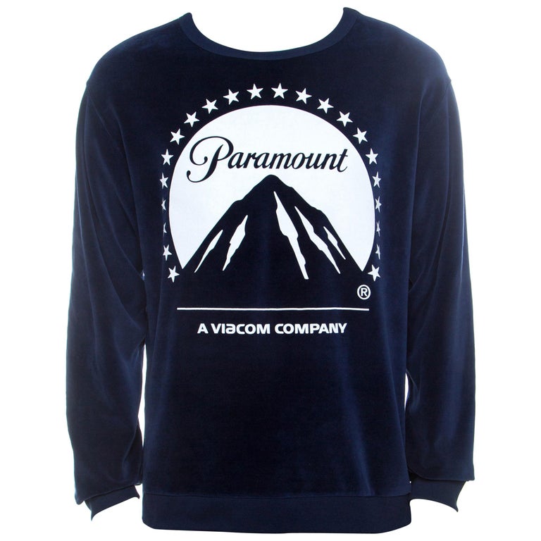 Gucci Navy Blue Velvet Paramount Printed Sweatshirt M at 1stDibs ...