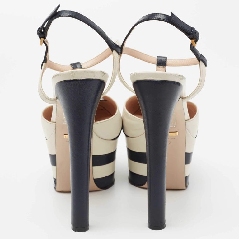 Gucci Navy Blue/White Angel Feline Head Accent T-Strap Platform Pumps ...