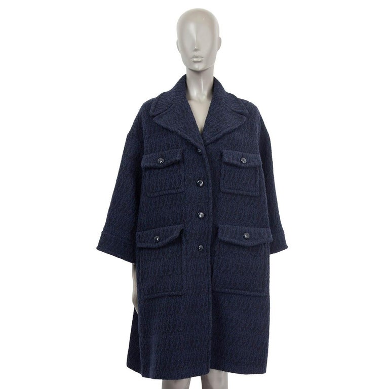 GUCCI navy blue wool SOFT BOUCLE TWEED Coat Jacket 38 XS For Sale at ...