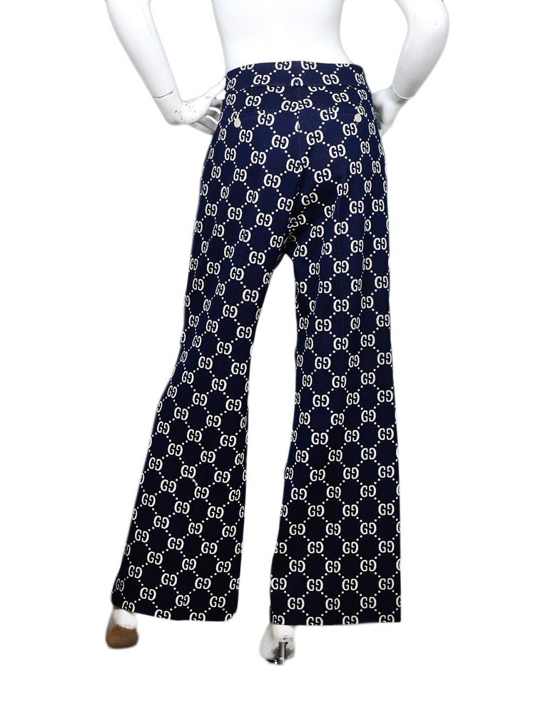 Gucci Navy Cotton Jacquard GG Monogram Flared Pants NWT Sz IT48/US12 ...