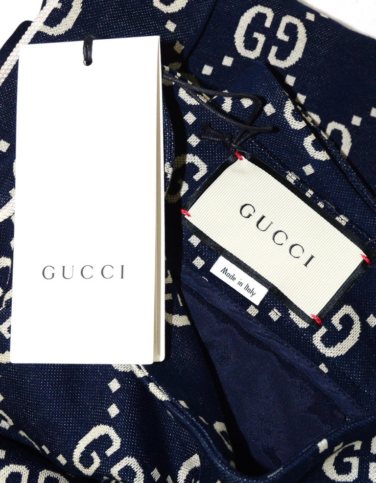 Gucci Navy Cotton Jacquard GG Monogram Flared Pants NWT Sz IT48/US12 ...