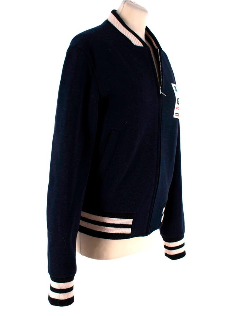 Gucci Navy Wool-Blend Logo Patch Bomber Jacket For Sale at 1stDibs