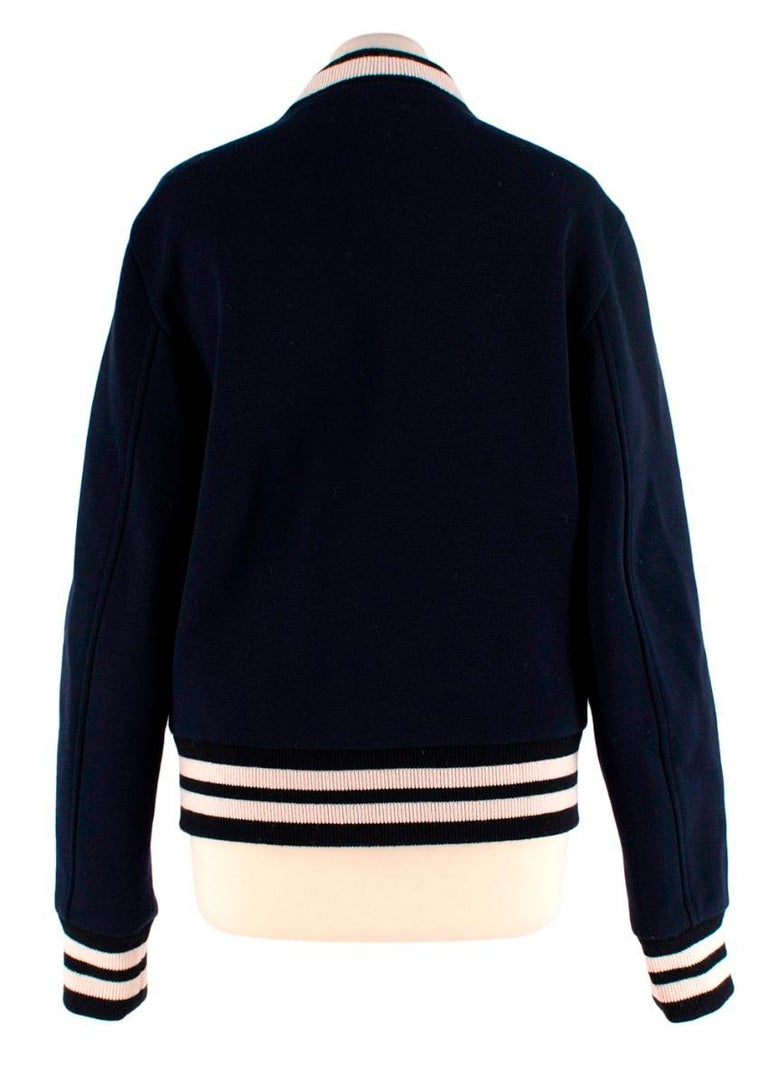 Gucci Navy Wool-Blend Logo Patch Bomber Jacket For Sale at 1stDibs